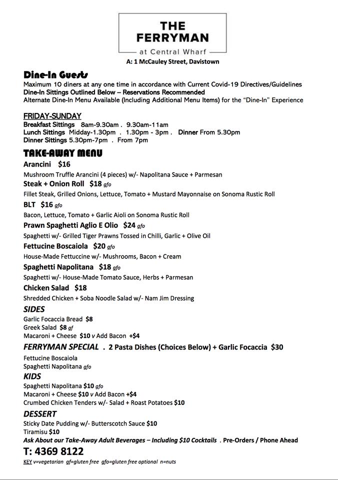 Menu at The Ferryman restaurant, Davistown
