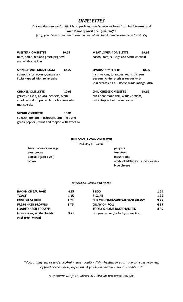 Menu at The Slider Cafe, La Conner