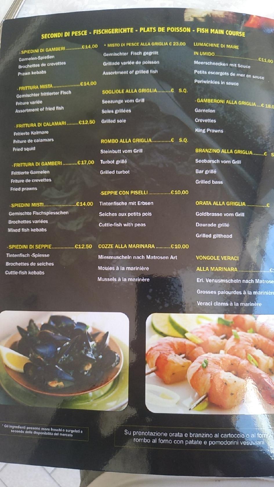 Speisekarte von “Tre Pini” da Mimmo restaurant, Lido di Classe
