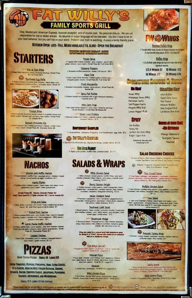Menu at Fat Willy's Crismon & Baseline pub & bar, Mesa, E Baseline Rd #101