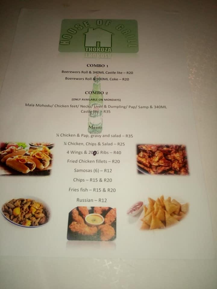 Menu at House of Grillers restaurant, Thokoza