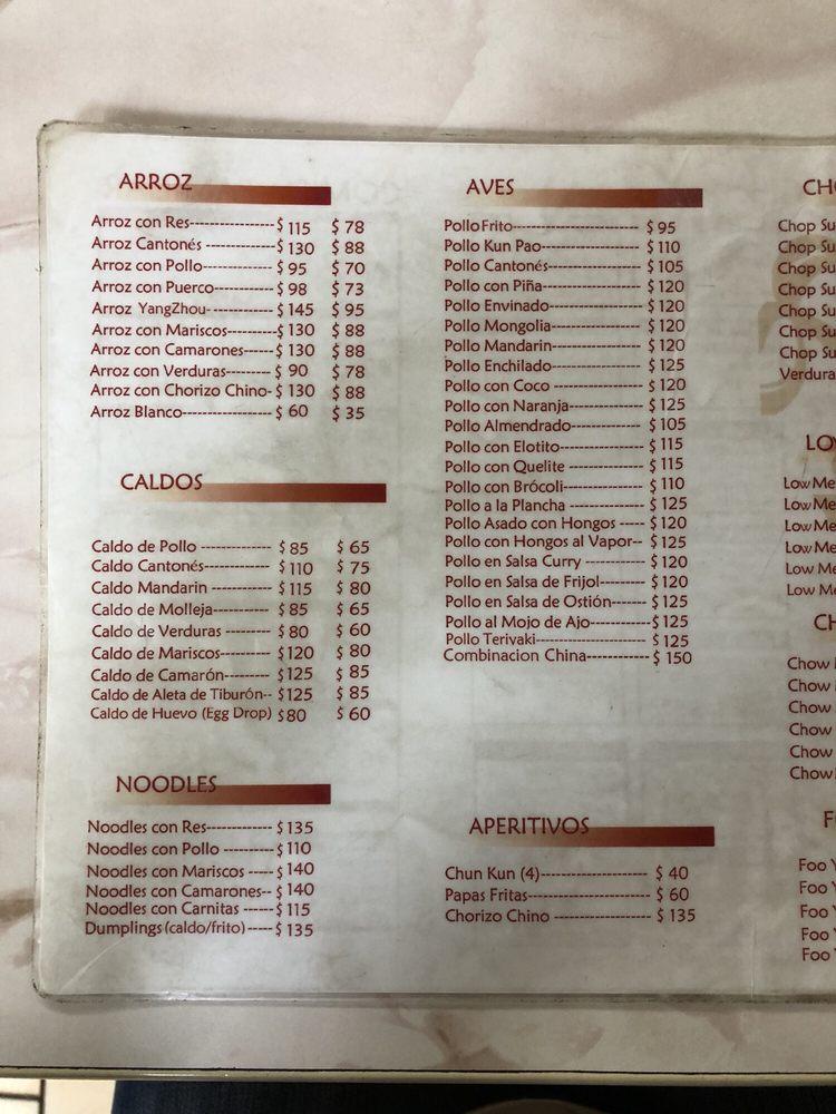 Menu at Kim Li restaurant, Rosarito