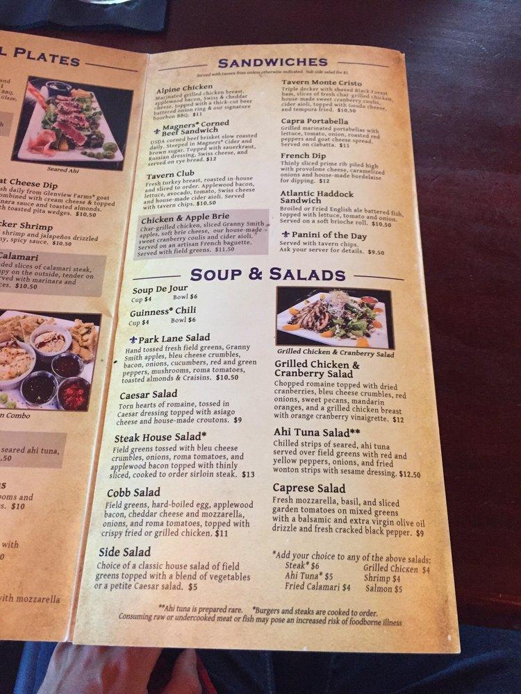 Menu at Park Lane Tavern of Hampton pub & bar, Hampton