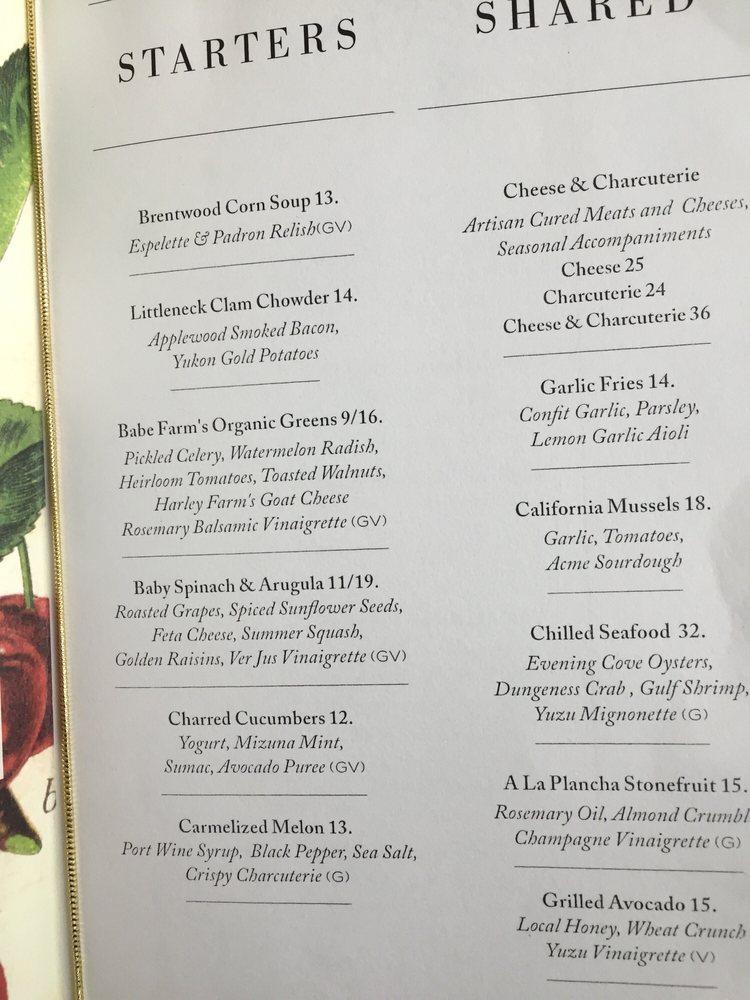 Menu at The Conservatory restaurant, Half Moon Bay