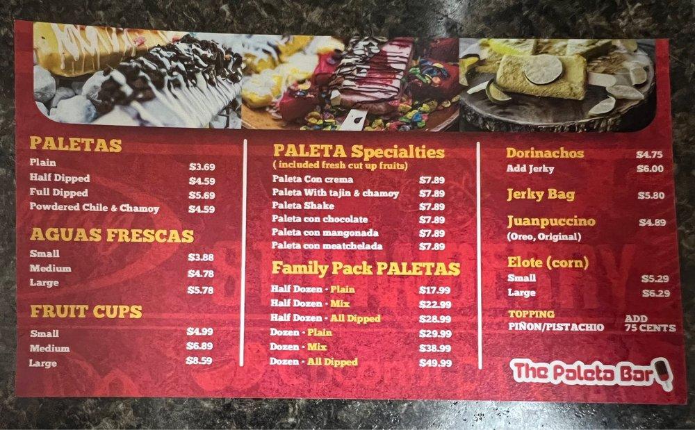 Carta de The Paleta Bar Lutz, Lutz