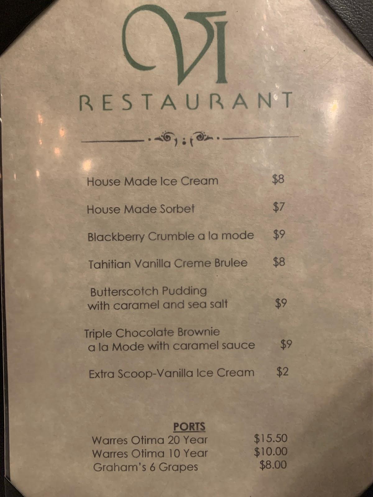 Menu at VI Restaurant, Ferndale