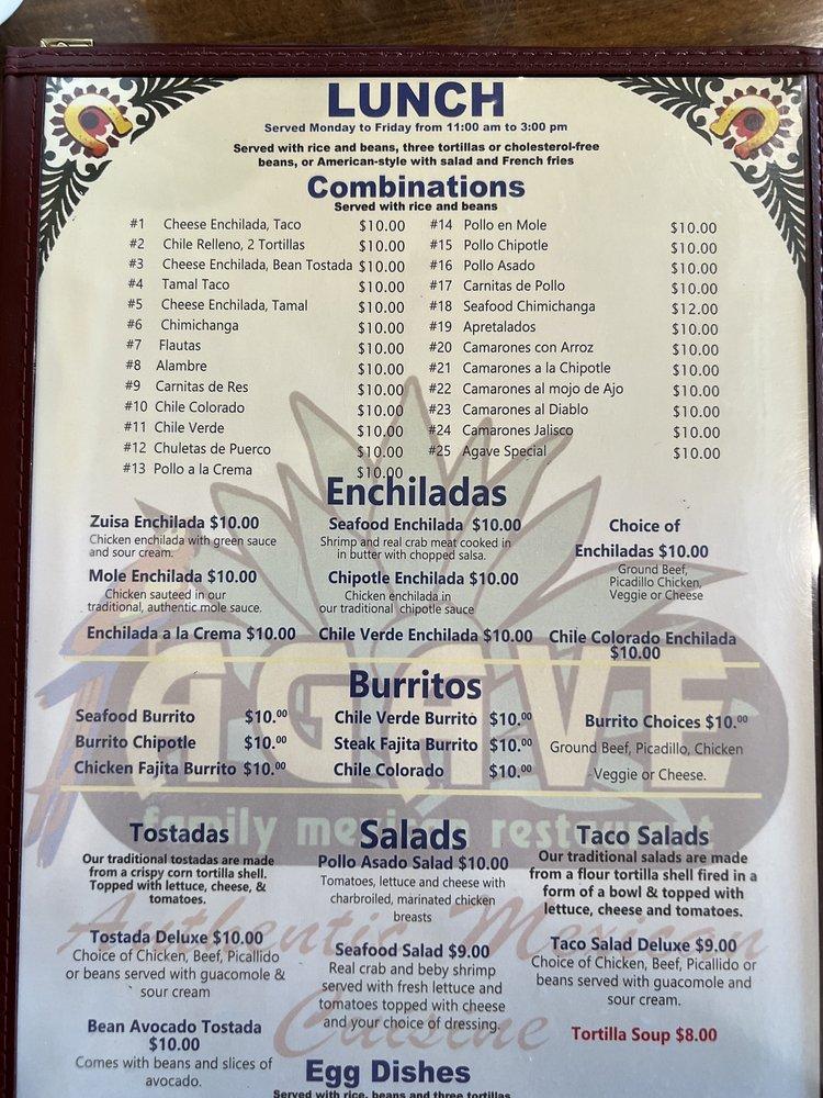 Menu at Agave Grill restaurant, Ammon