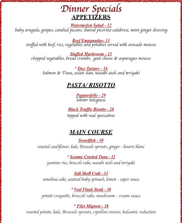 Menu at Cafe Red, Kings Park
