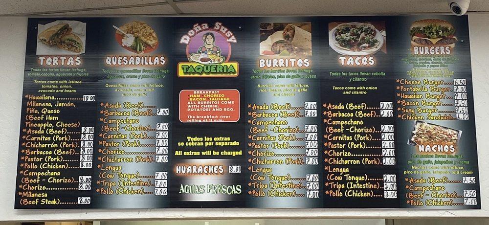 Menu at DOÑA SUSY TAQUERIA restaurant, Benbrook, 900 Winscott Rd