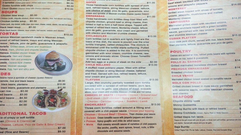 Carta del restaurante El Azteca Mexican, Poughkeepsie