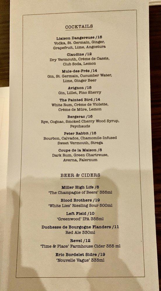 Menu at Lapinou pub & bar, Toronto, 642 King St W Suite 102