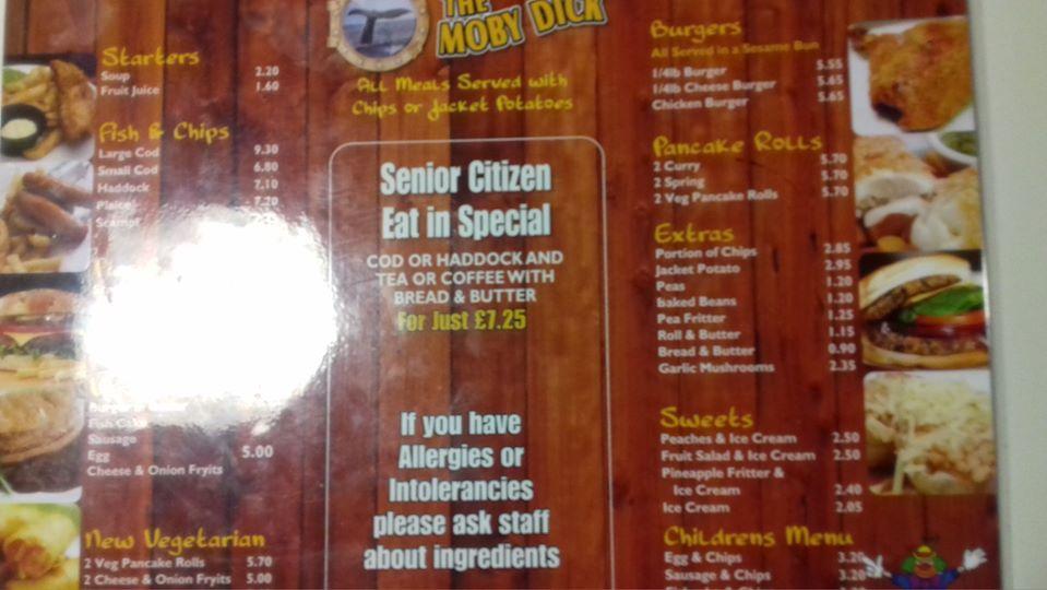 Menu at Moby dick Fish & Chips at church street Southampton restaurant ...