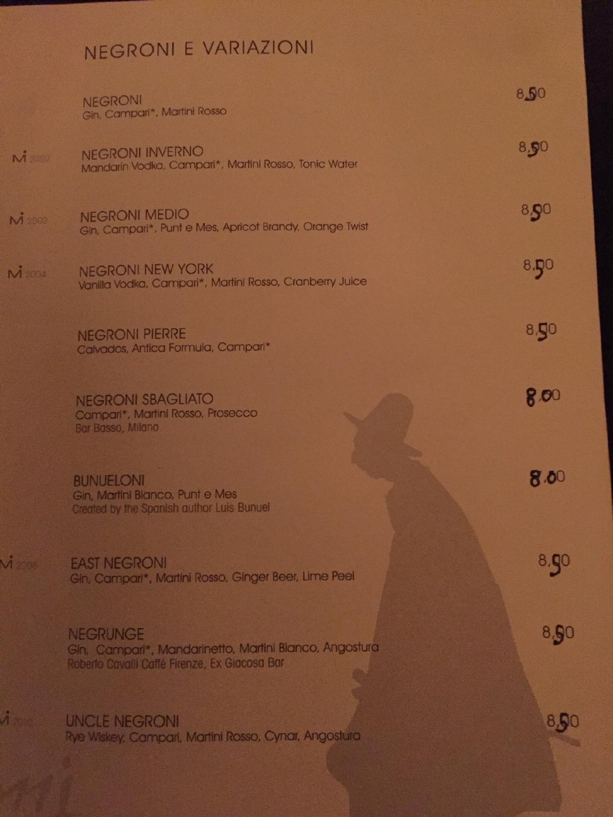 Speisekarte von Negroni Bar, München, Sedanstraße 9