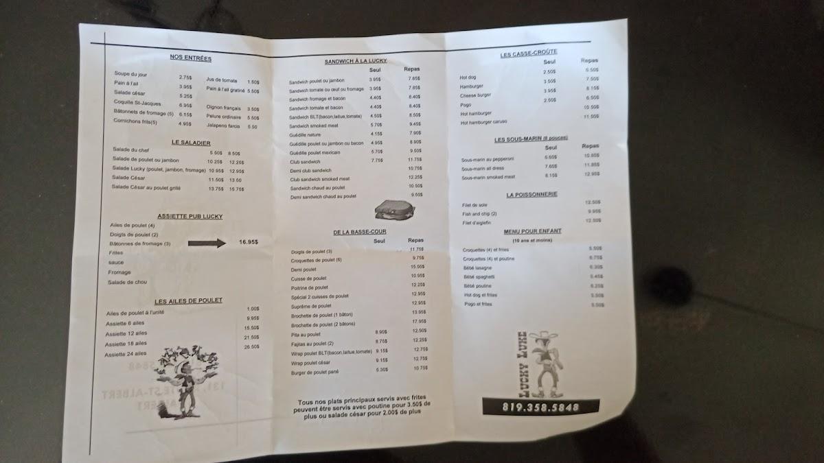 Menu au Resto Chez Lucky restaurant, Warwick