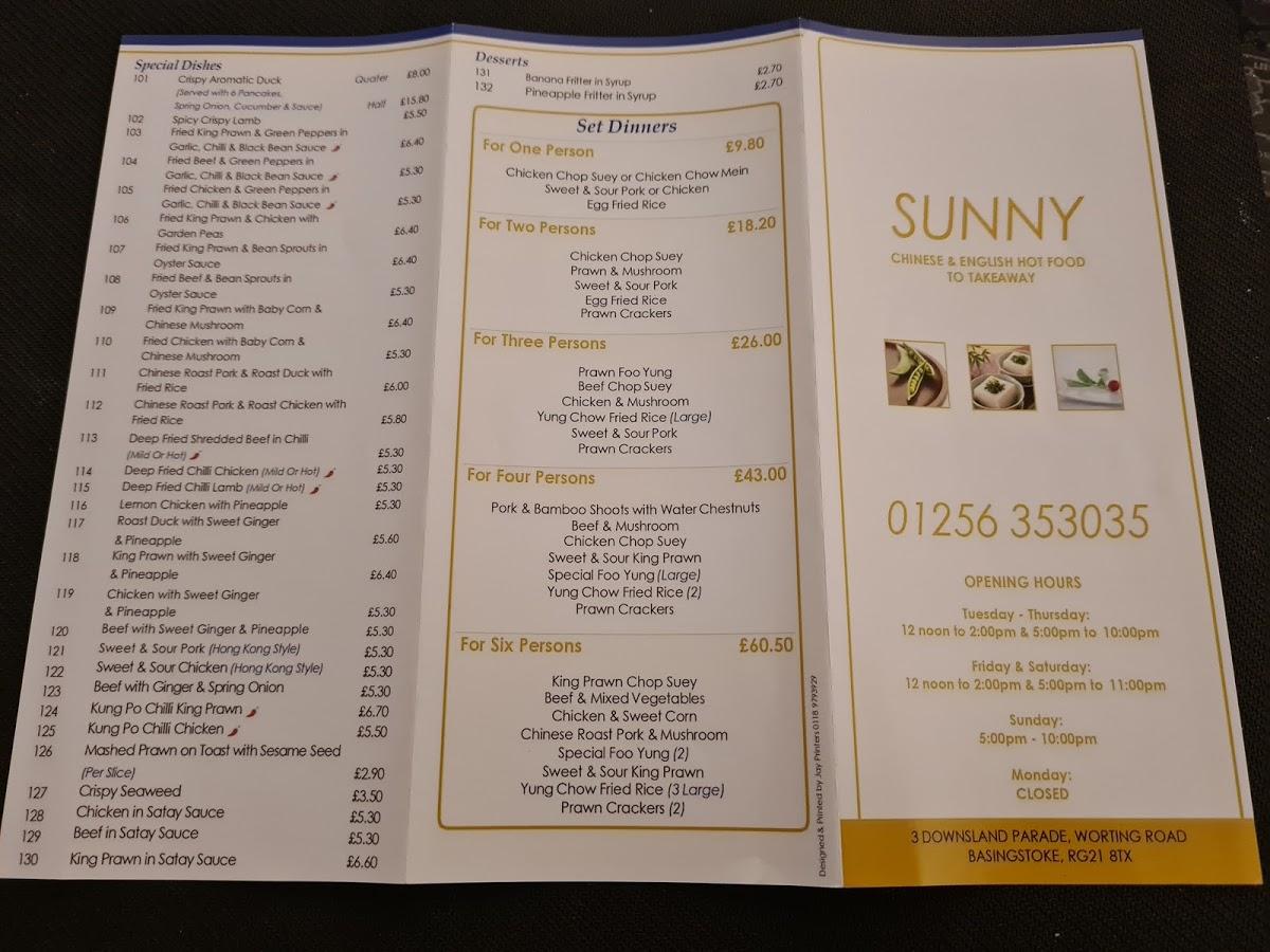 Menu at Sunny Takeaway fast food, Basingstoke