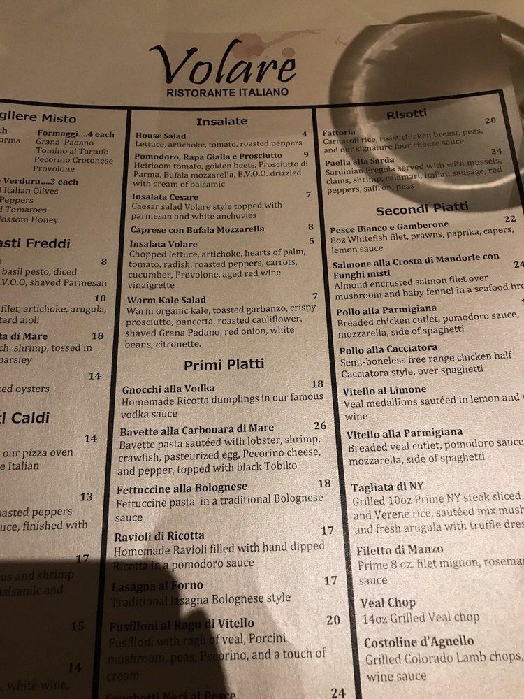 Menu at Volare Ristorante Italiano restaurant, Chicago, 201 E Grand Ave