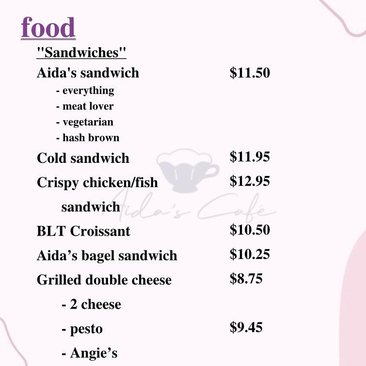 Menu at Aida’s cafe, Sackville