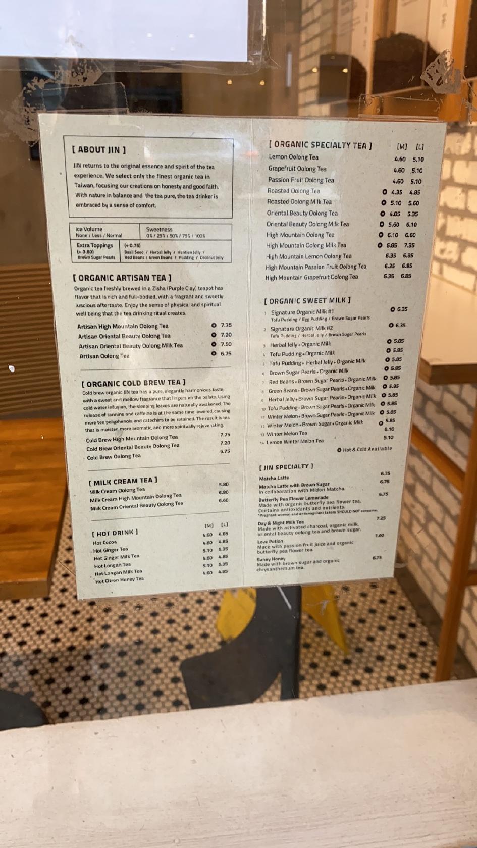 Menu at Jin Tea Shop restaurant, Pasadena