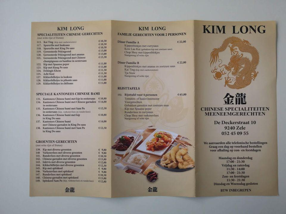 Menu at Kim Long, Zele