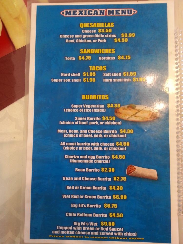 Menu at Señor Big Ed restaurant, Cypress