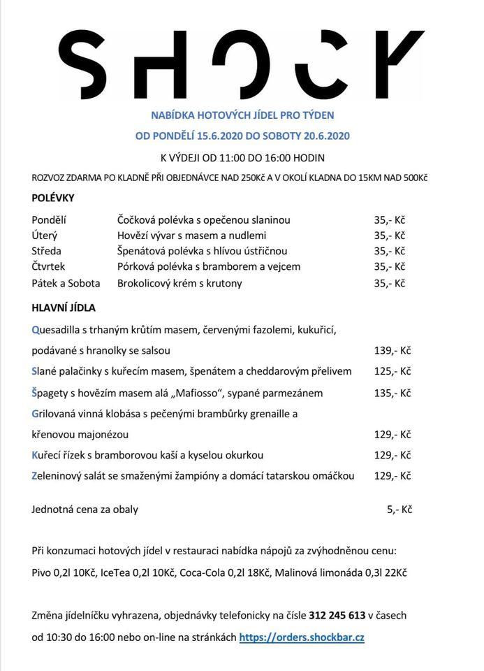 Menu at SHOCK BAR, Kladno