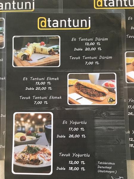 Menu at A Tantuni, Istanbul