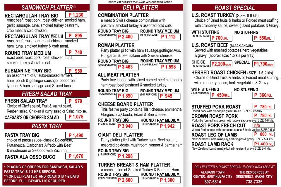 Menu at Almon Marina restaurant, Manila, Sky Garden