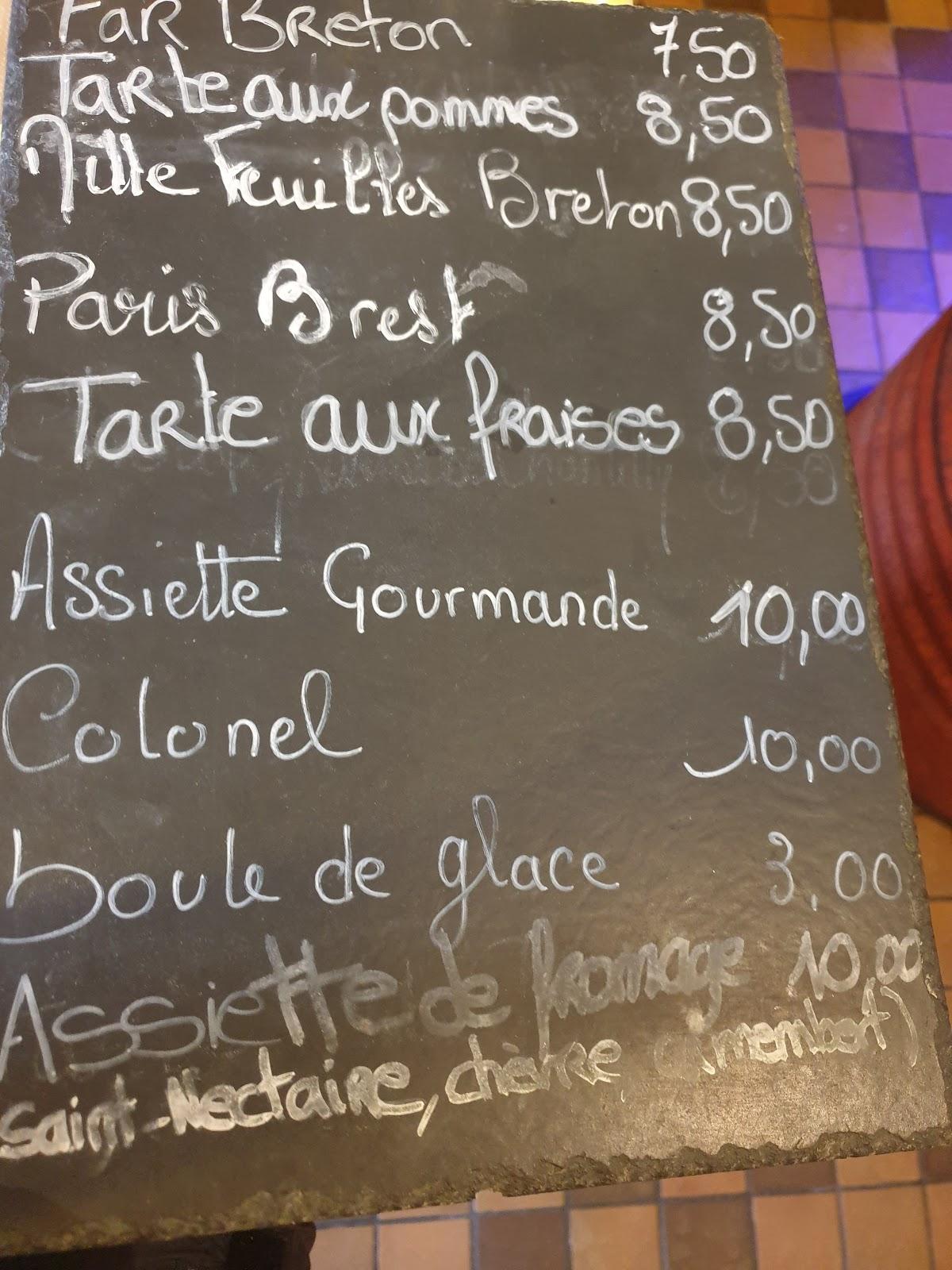 Menu au Chez Jean-Paul restaurant, Hœdic