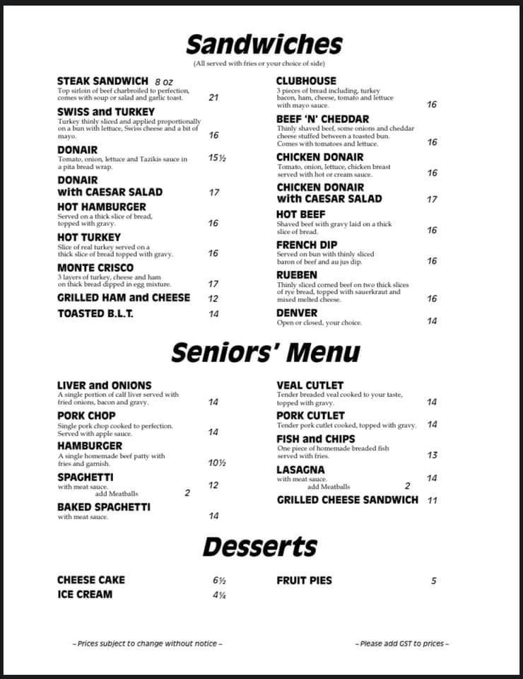 Menu at James Grill & Bar, Rimbey