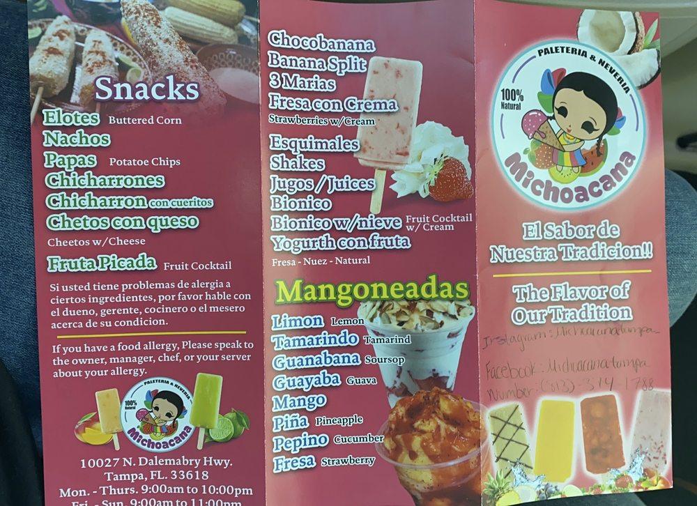 Menu at Michoacana Neveria & Paleteria pub & bar, Tampa