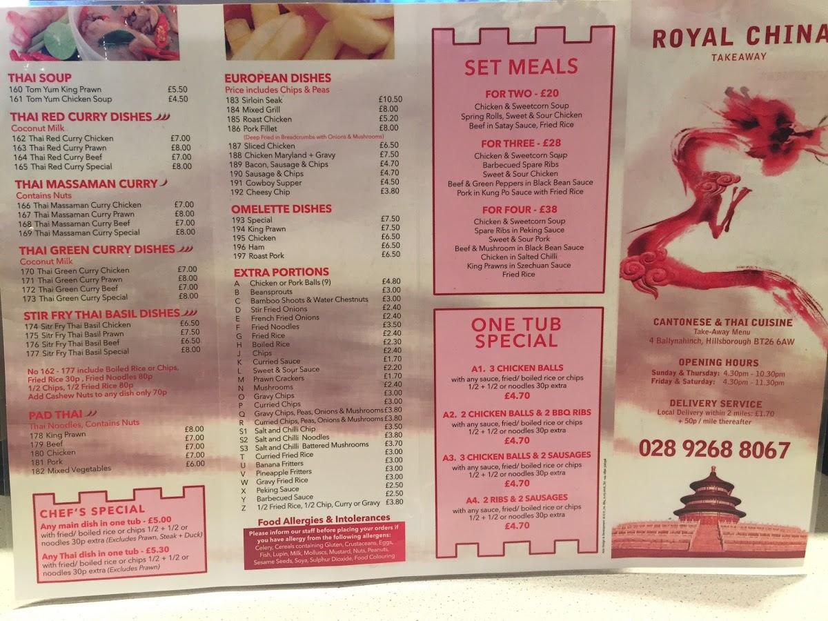 Menu at Royal China restaurant, Hillsborough