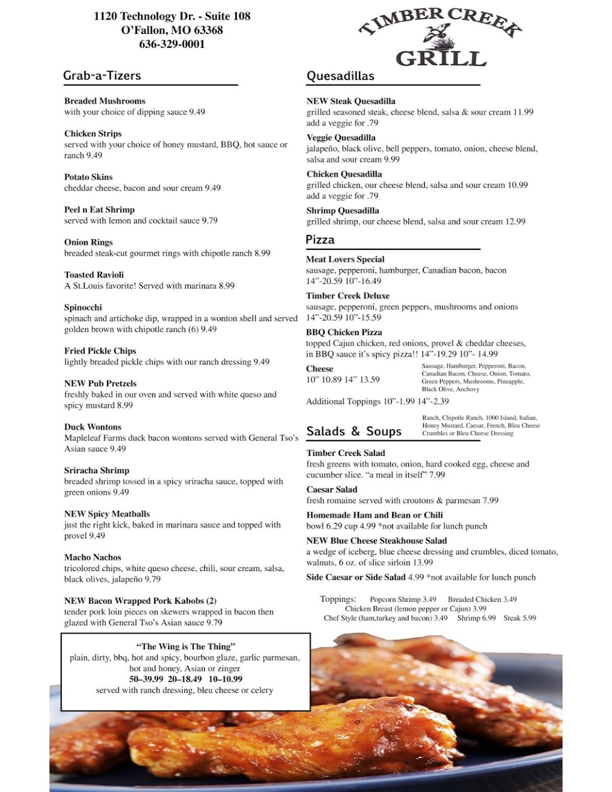 Menu at Timber Creek Grill pub & bar, Dardenne Prairie