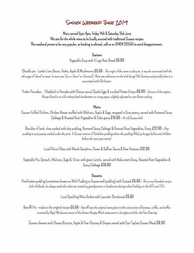 Menu at Wickham Bistro cafe, Bexhill