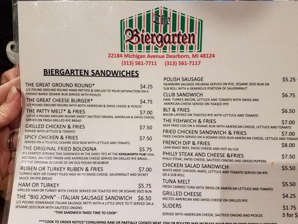 Menu at Biergarten pub & bar, Dearborn