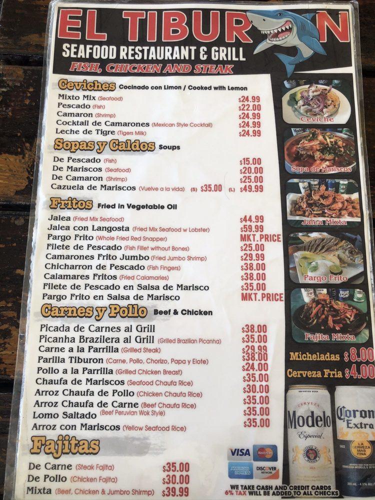 Menu at El Tiburon Seafood Restaurant bar and grill, Fort Lauderdale