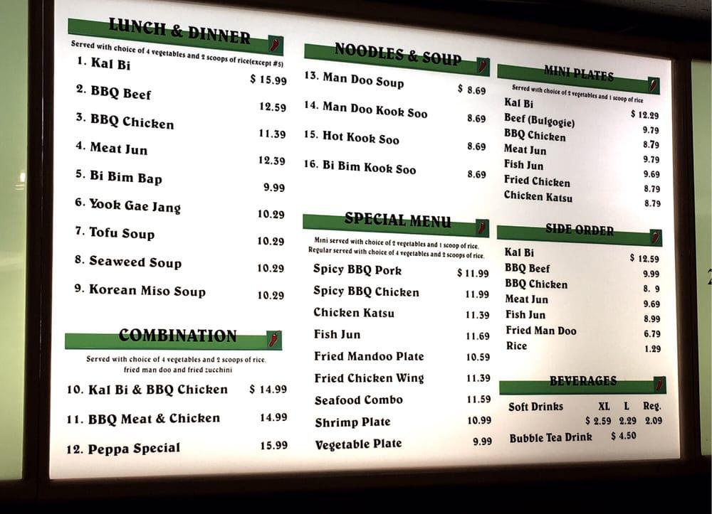 Menu at Peppa's Korean BBQ, Honolulu, Wilder Ave #528