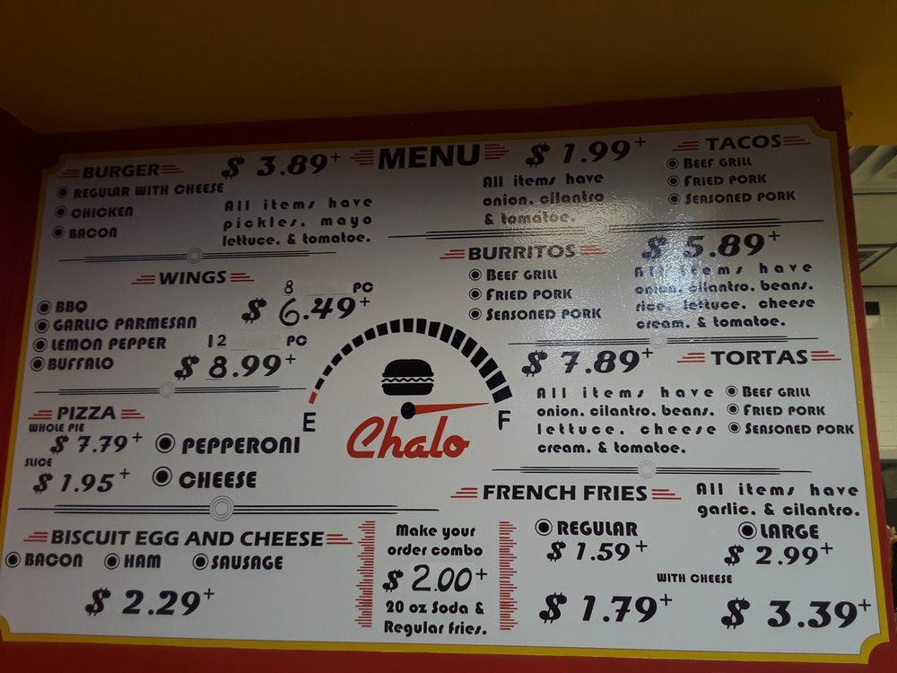 Menu at Chalo Fast Food, McDonough
