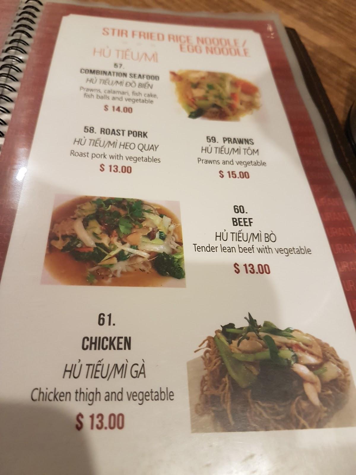 Menu at DJ Vietnamese Pho restaurant, Ingleburn