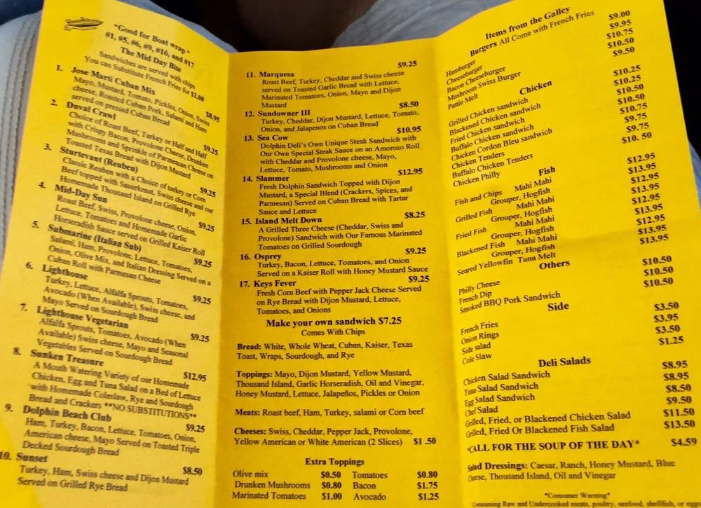 Menu at Dolphin Deli restaurant, Stock Island