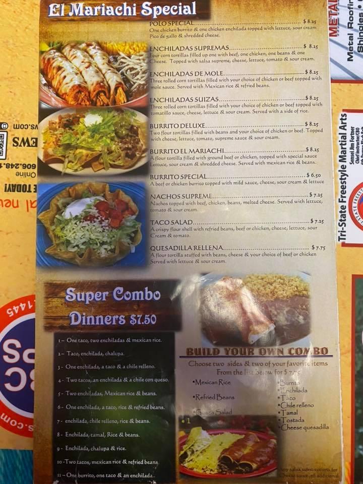 Menu at El Mariachi Mexican Grill restaurant, Middlesboro