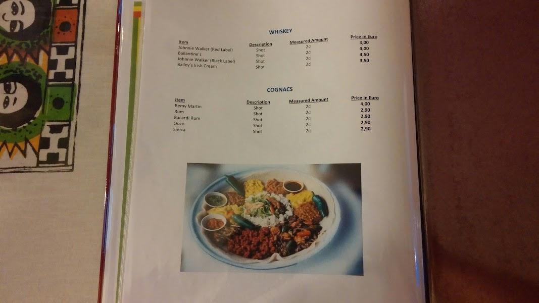 Menu at Ethiopian Restaurant, Vienna