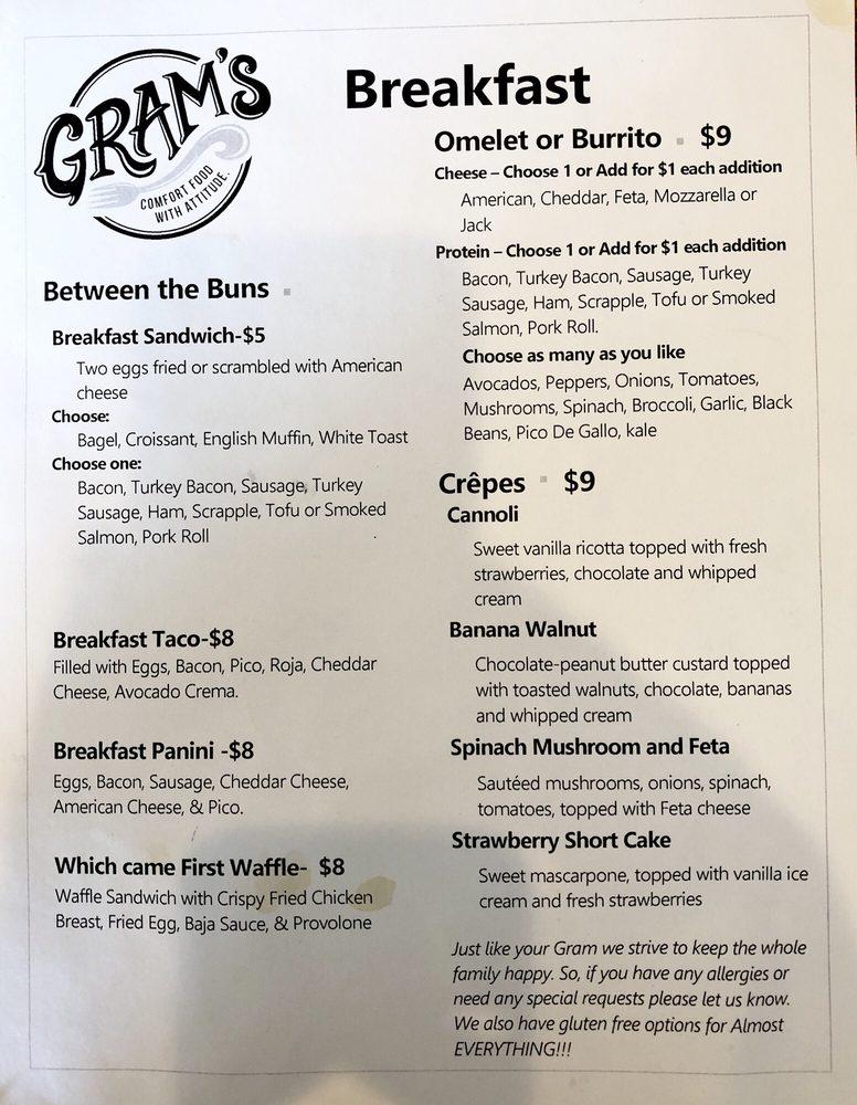 Menu at Gram's Eatery restaurant, Lewisburg