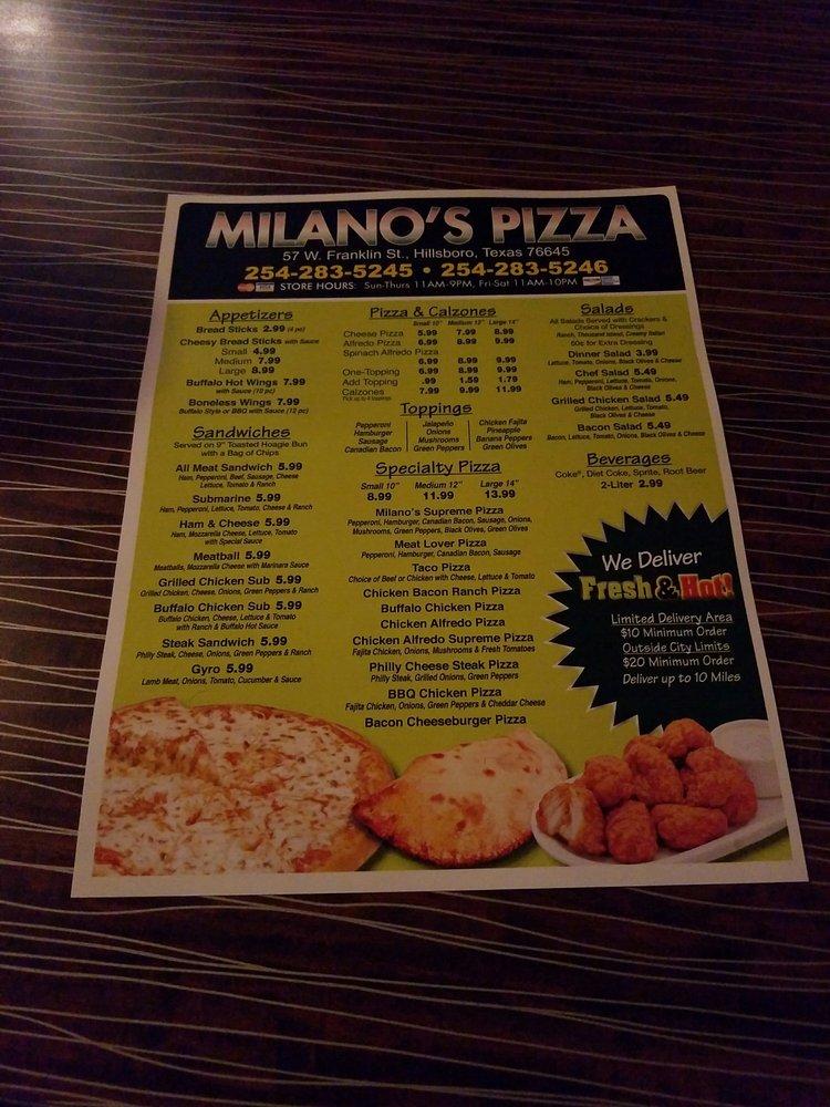 Menu at Milano's Pizza Hillsboro pizzeria, Hillsboro