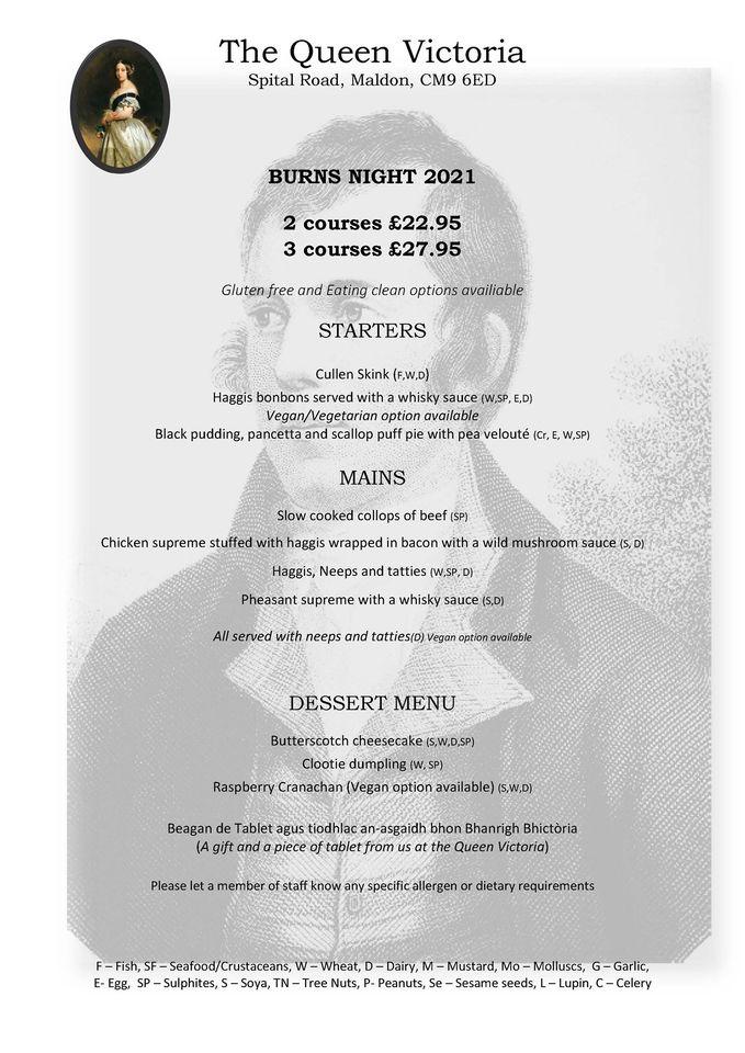Menu at The Queen Victoria Public House, Maldon, Spital Rd