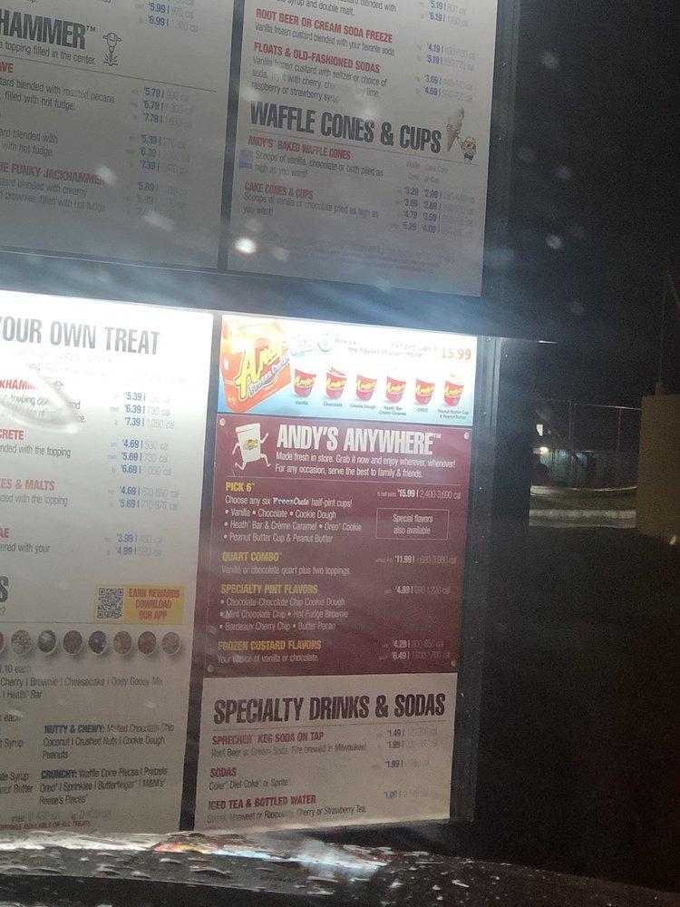 Carta del postres Andy's Frozen Custard, Lafayette