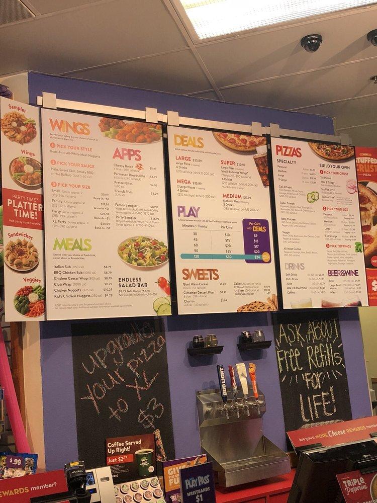 Menu at Chuck E. Cheese pizzeria, Clearwater