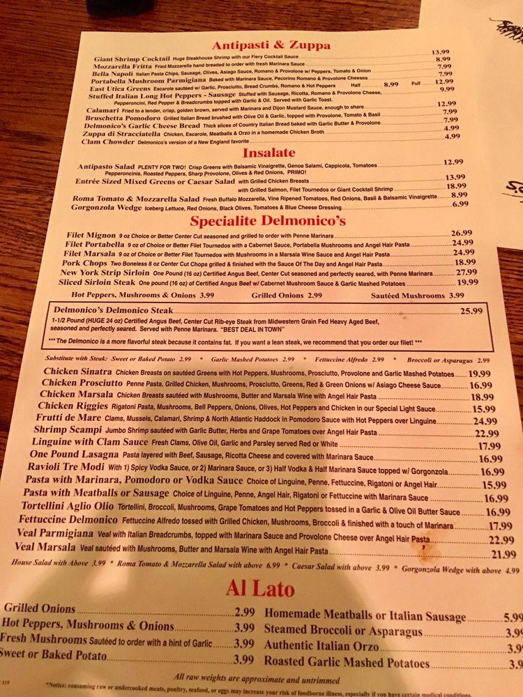 Menu at Delmonico's Italian Steakhouse, Albany