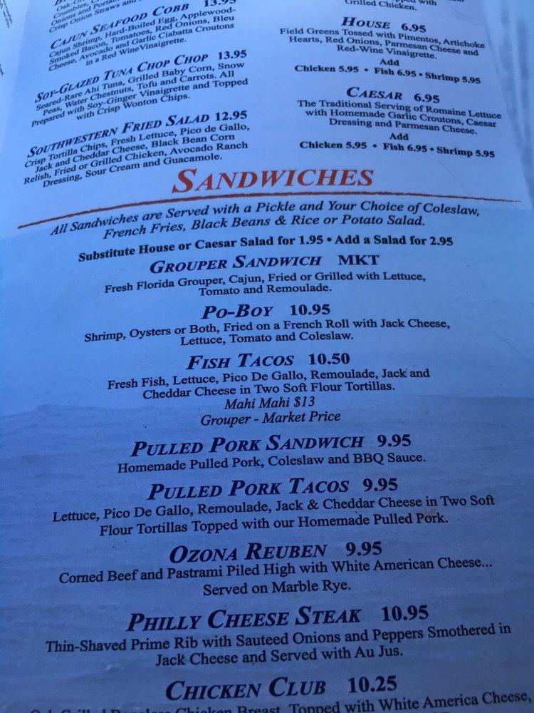 Menu at Ozona Blue Grilling Co restaurant, Palm Harbor