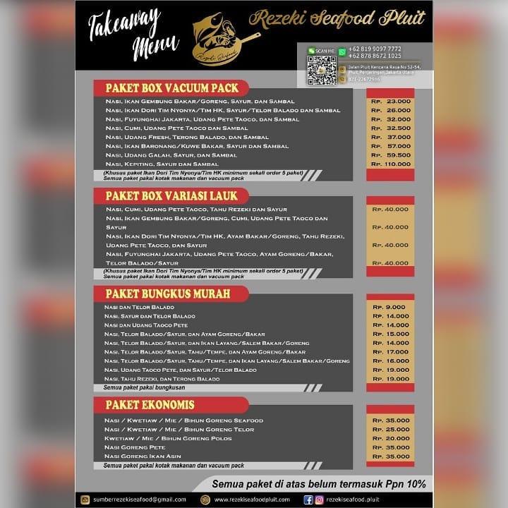 Menu at REZEKI SEAFOOD PLUIT restaurant, Jakarta