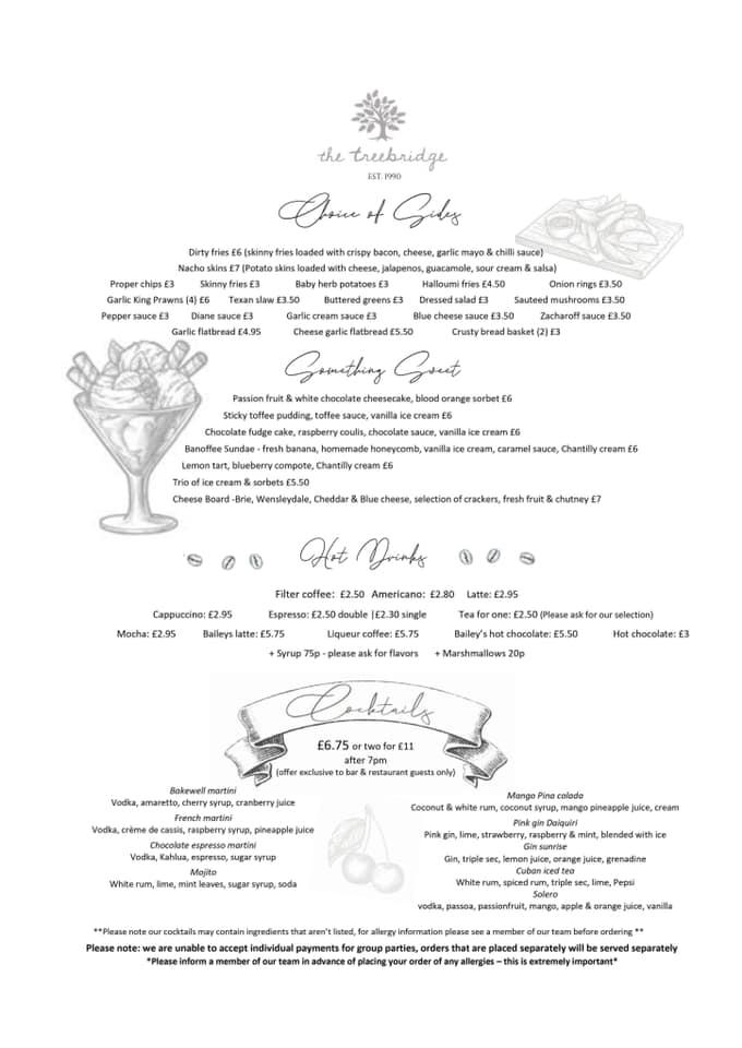 Menu at The Treebridge Hotel pub & bar, Middlesbrough
